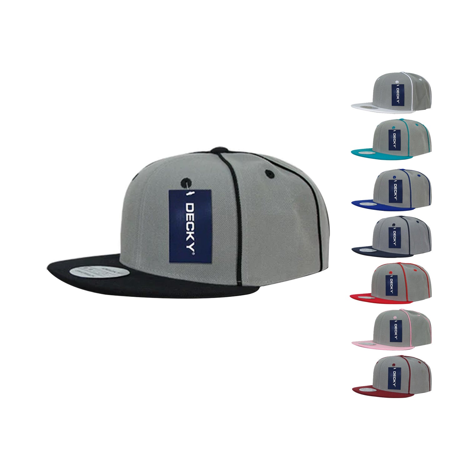 Decky 1078 Piped Crown Snapback Hats High Profile 6 Panel Flat Bill Ca – Arclight Wholesale