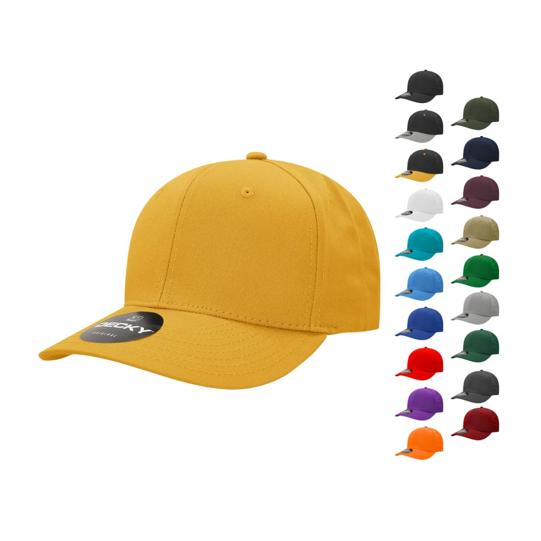 Decky 4001 Pro Twill Cotton Mid Profile Hats 6 Panel Curved Bill Baseb ...