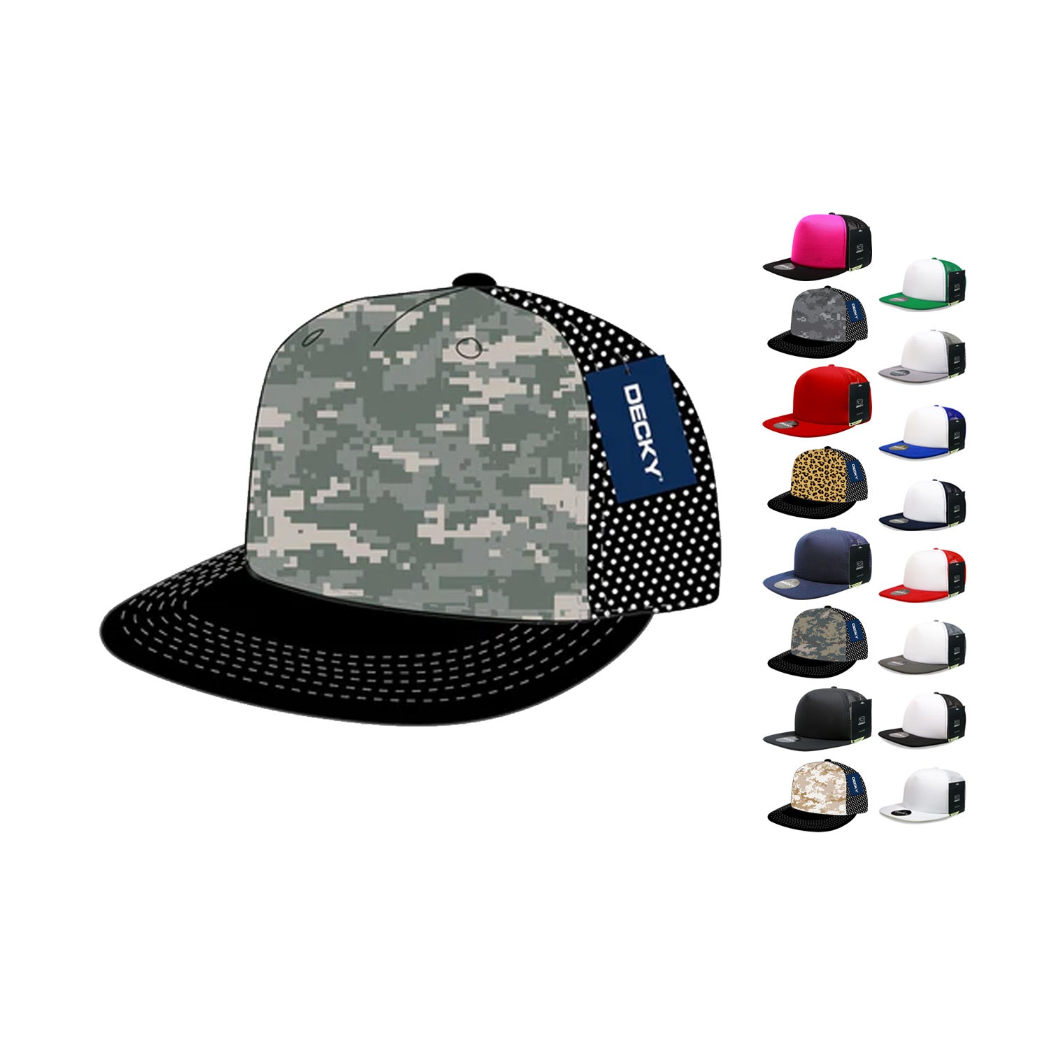 Decky 1080 High Profile Foam Trucker Snapback Hats 5 Panel Flat Bill C ...